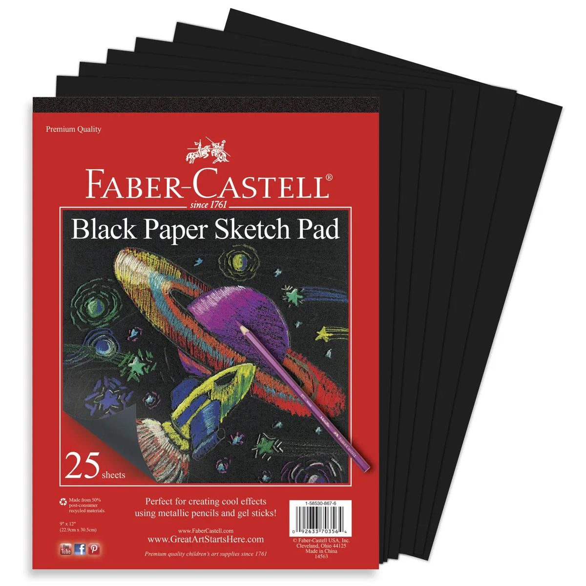 Faber-Castell Black Paper Sketch Pad 25 Sheets, 9" X 12" – On Paper