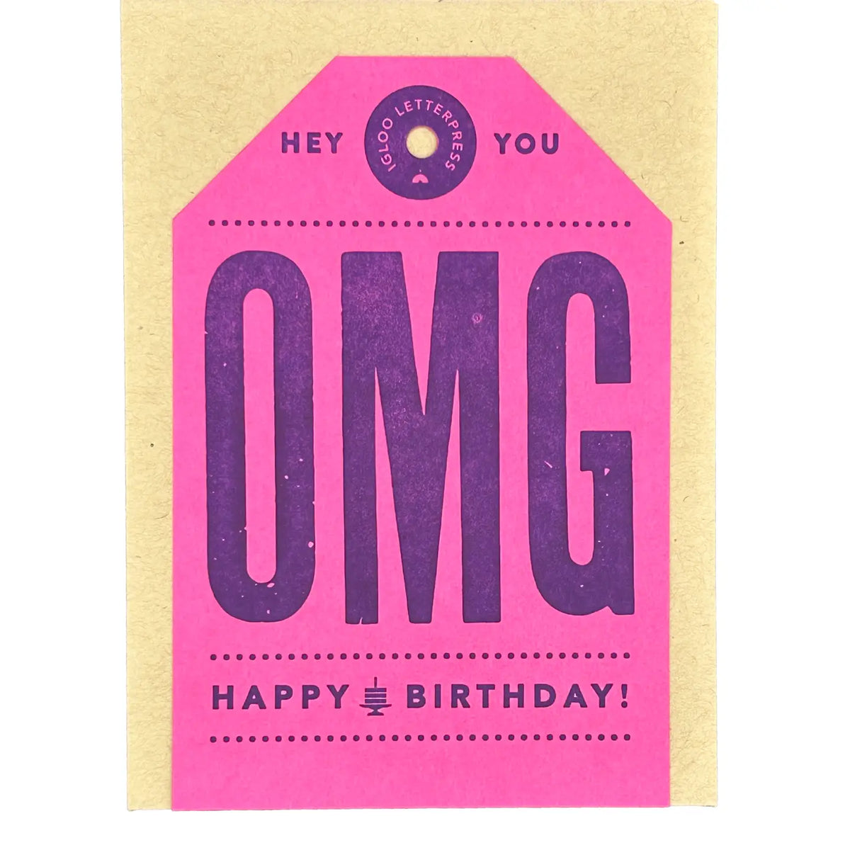 OMG Happy Birthday Tag Letterpress Card (Pink) – On Paper